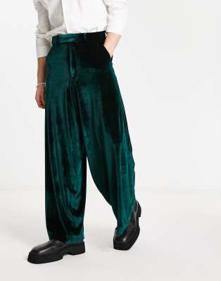 ASOS DESIGN - Pantalon ultra large habillé en velours - Vert | ASOS