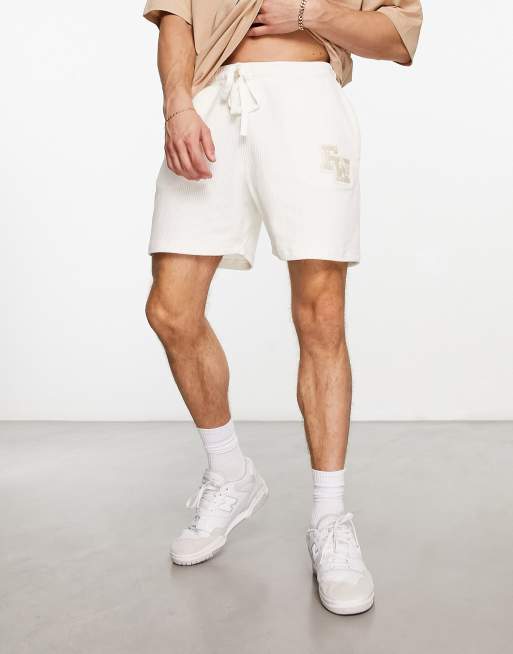 Asos Design Pantaloncini Oversize In Velour Bianco Sporco A Coste Con