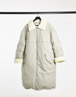 ASOS DESIGN – Parka mit Teddyfell-Kragen in Grau | ASOS