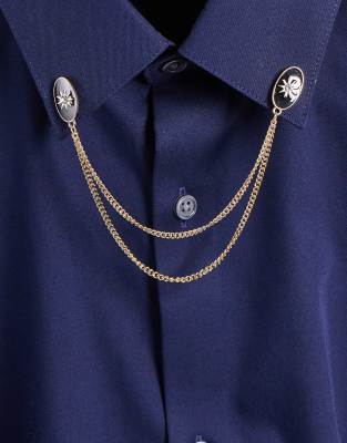 ASOS DESIGN party collar tips with black enamel and sun design in gold ...