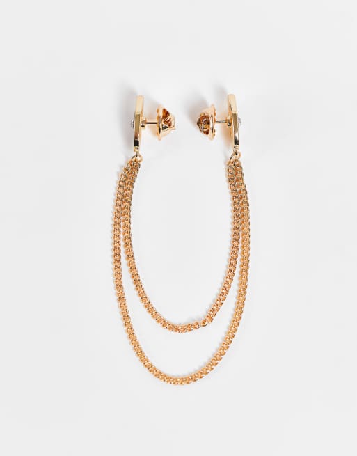 ASOS DESIGN party collar tips with black enamel and sun design in gold ...