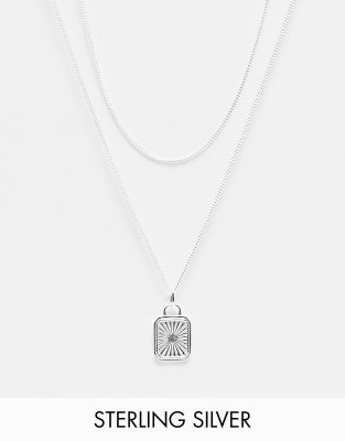 ASOS DESIGN - Parure de 2 collier en argent massif avec pendentif carré ...