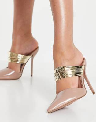 ASOS DESIGN – Peace – Pantoletten in Beige mit hohem Absatz und ...