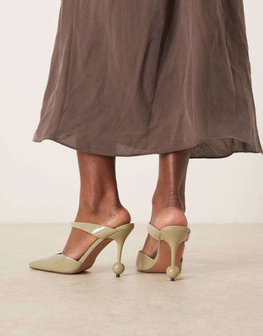 ASOS DESIGN Pearl chisel toe ball high heel shoes in sage green | ASOS