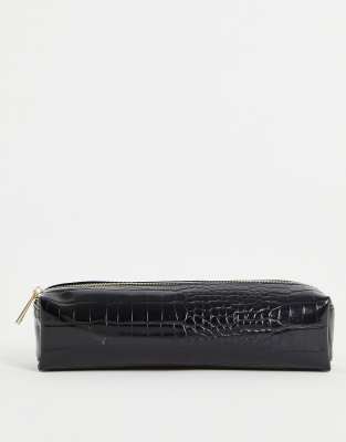 ASOS DESIGN pencil case in black croc | ASOS