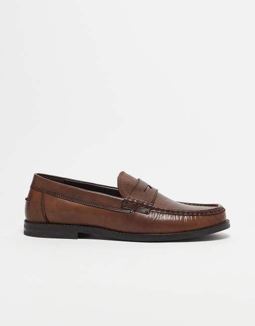 ASOS DESIGN penny loafers in tan leather | ASOS