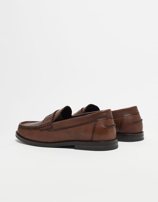 ASOS DESIGN penny loafers in tan leather | ASOS