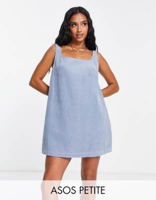 ASOS DESIGN Petite a-line cord pinny dress in blue | ASOS