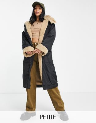 ASOS DESIGN Petite borg lined maxi rain coat in black | ASOS
