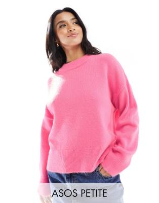 ASOS DESIGN Petite boxy crew neck jumper in pink | ASOS