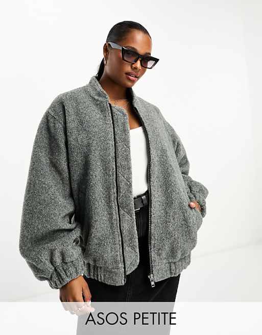 ASOS DESIGN Petite brushed bomber jacket in charcoal | ASOS ASOS DESIGN Petite brushed bomber jacket in charcoal | ASOS