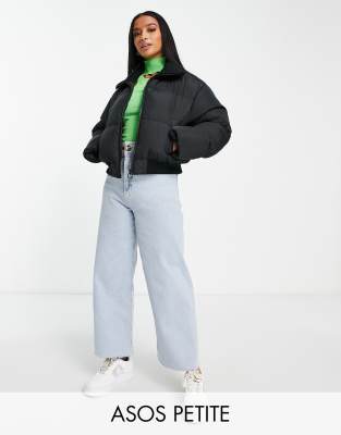 ASOS DESIGN Petite cropped puffer jacket in black | ASOS
