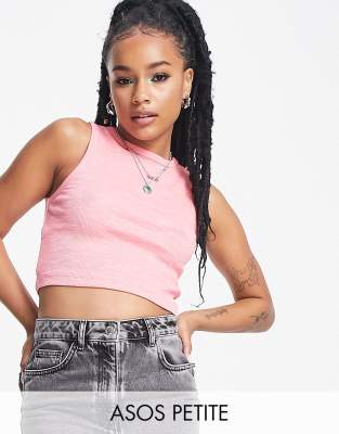 ASOS DESIGN Petite high neck tank top in slubby rib in pink & white | ASOS
