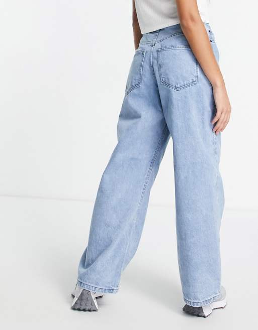 ASOS DESIGN Petite high rise 'relaxed' dad jeans in lightwash | ASOS