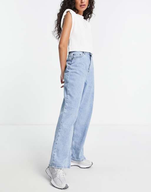 ASOS DESIGN Petite high rise 'relaxed' dad jeans in lightwash | ASOS
