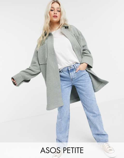 ASOS DESIGN Petite longline twill shacket sage | ASOS