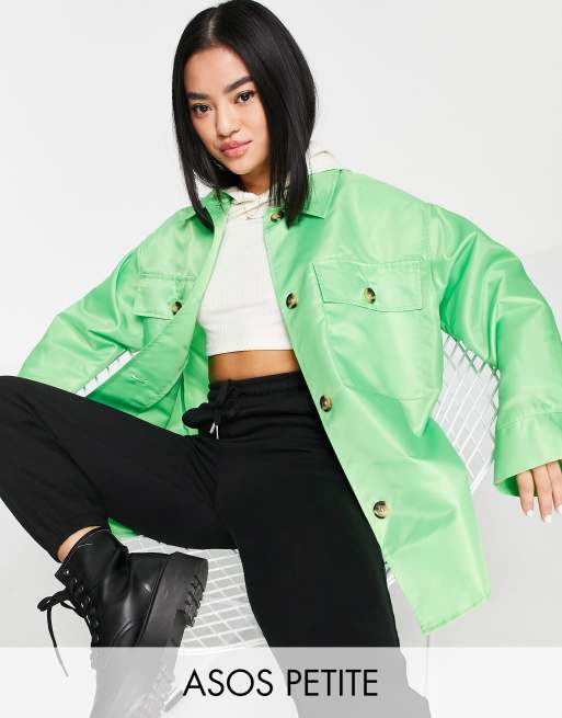 ASOS DESIGN Petite nylon shacket in green | ASOS