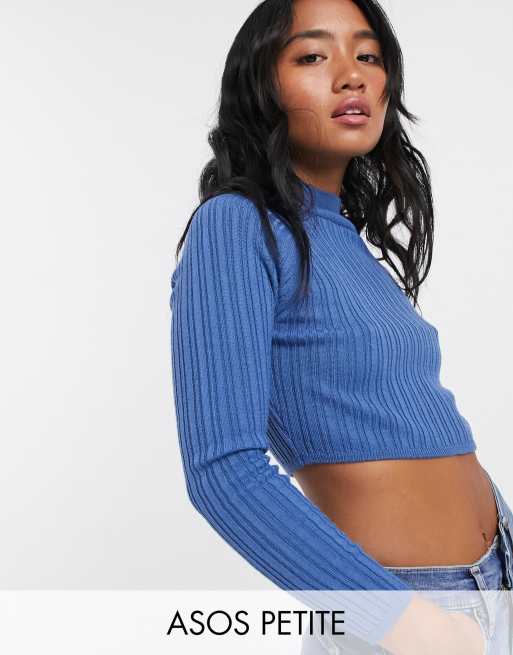 ASOS DESIGN Petite - Pull court à col montant - Bleu | ASOS