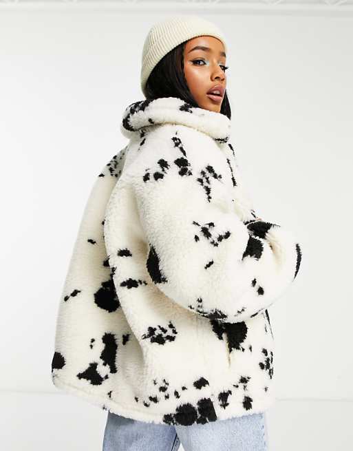 ASOS DESIGN Petite teddy jacket in cow print | ASOS ASOS DESIGN Petite teddy jacket in cow print | ASOS