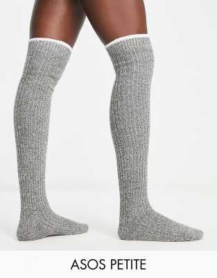 ASOS DESIGN Petite thigh high socks in salt and pepper mixed knit | ASOS