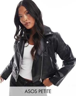 ASOS DESIGN Petite - Ultimate - Blouson style motard en imitation cuir - Noir | ASOS