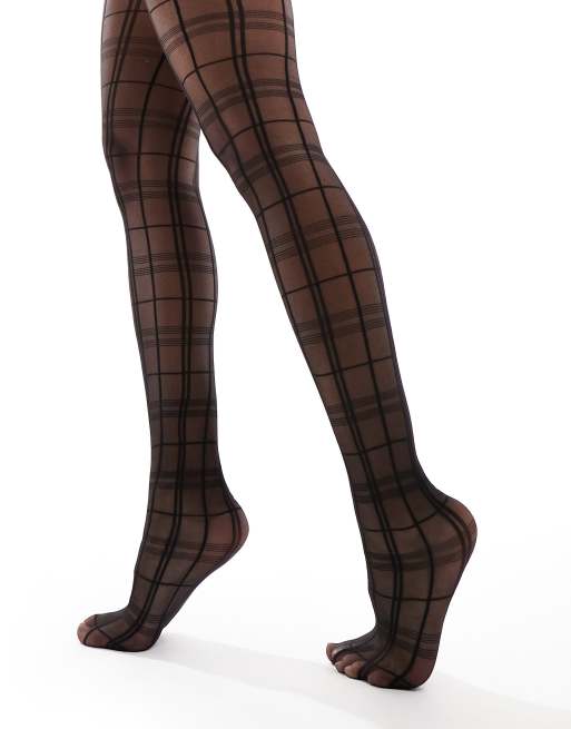 ASOS DESIGN plaid tights in black | ASOS