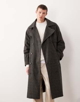ASOS DESIGN plaid wool look trench coat in gray | ASOS