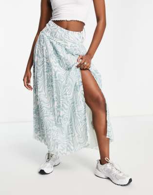 ASOS DESIGN pleated midi skirt in blue swirl print | ASOS