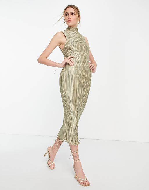 ASOS DESIGN – Plissiertes, hochgeschlossenes Satin-Midikleid in ... ASOS DESIGN – Plissiertes, hochgeschlossenes Satin-Midikleid in ...