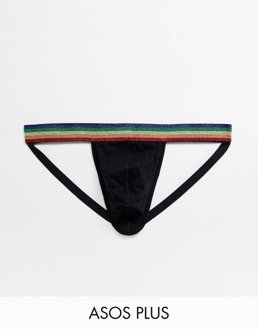 Asos Design Plus Jock Strap In Black Organic Cotton With Rainbow Glitter Waistband Asos