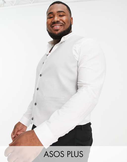 ASOS DESIGN Plus wedding slim suit waistcoat in micro texture in ice ...