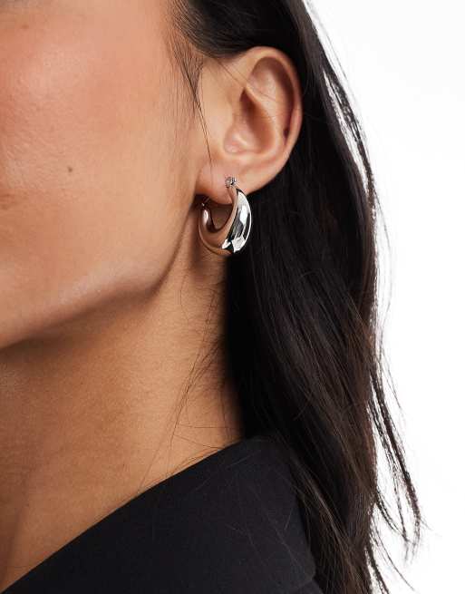 ASOS DESIGN pointed hoop earrings in silver tone | ASOS