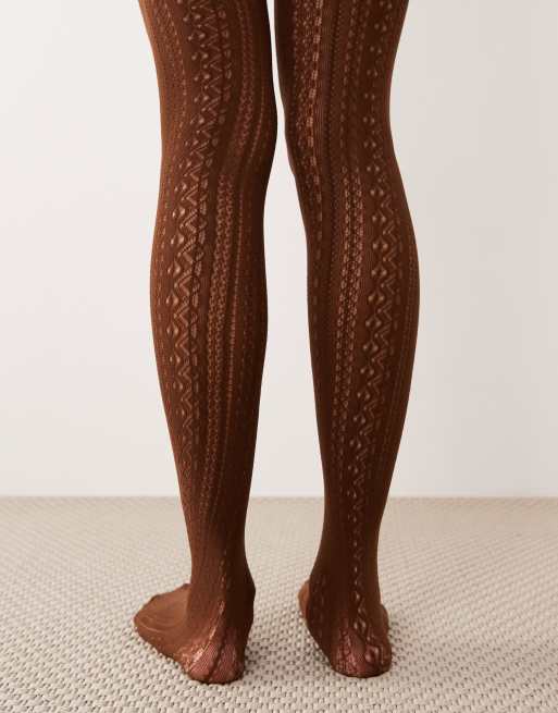 ASOS DESIGN pointelle pattern tights in chocolate brown | ASOS