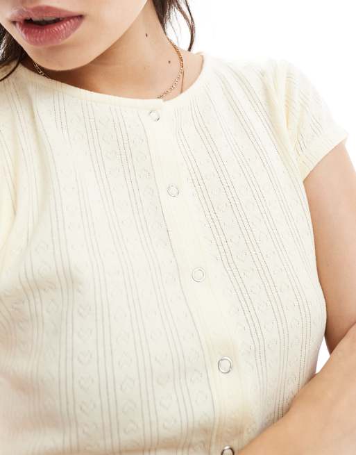 ASOS DESIGN pointelle top with snaps in light yellow - part of a set | ASOS
