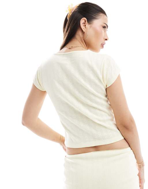 ASOS DESIGN pointelle top with snaps in light yellow - part of a set | ASOS