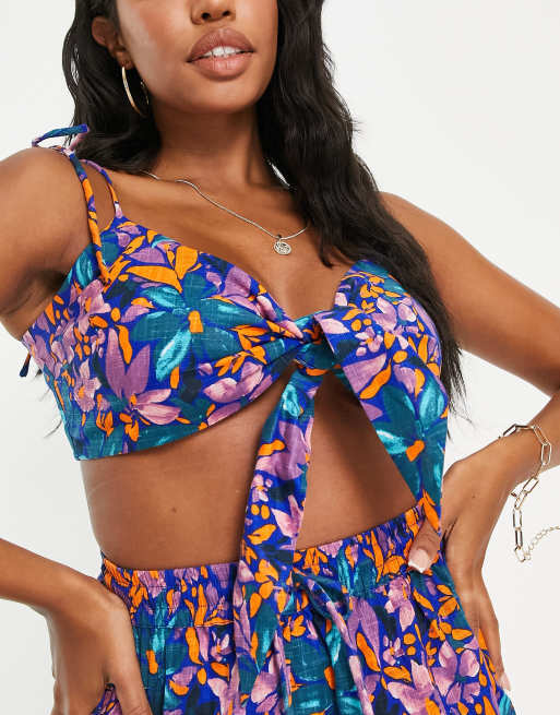 ASOS DESIGN - Poitrines généreuses - Crop top de plage noué sur le devant en coton texturé à ...