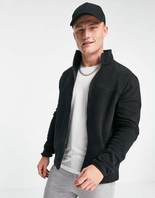 ASOS DESIGN polar fleece track jacket in black | ASOS