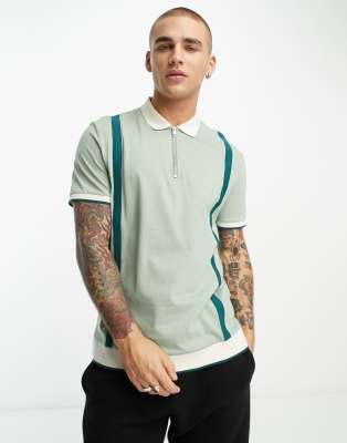 ASOS DESIGN polo shirt in light khaki color block | ASOS