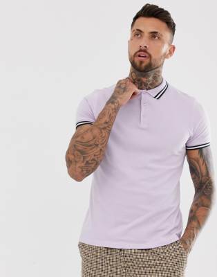 ASOS DESIGN polo shirt with tipping in lilac | ASOS