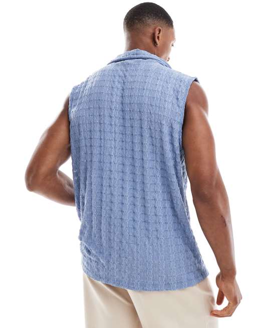 ASOS DESIGN polo tank singlet in blue texture | ASOS