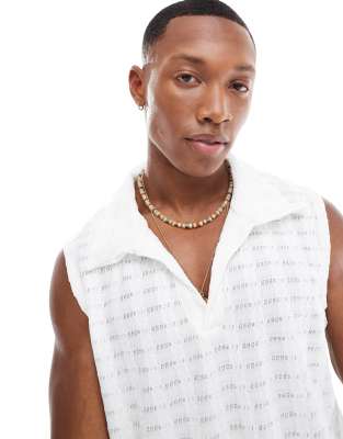 ASOS DESIGN polo tank vest in white texture | ASOS
