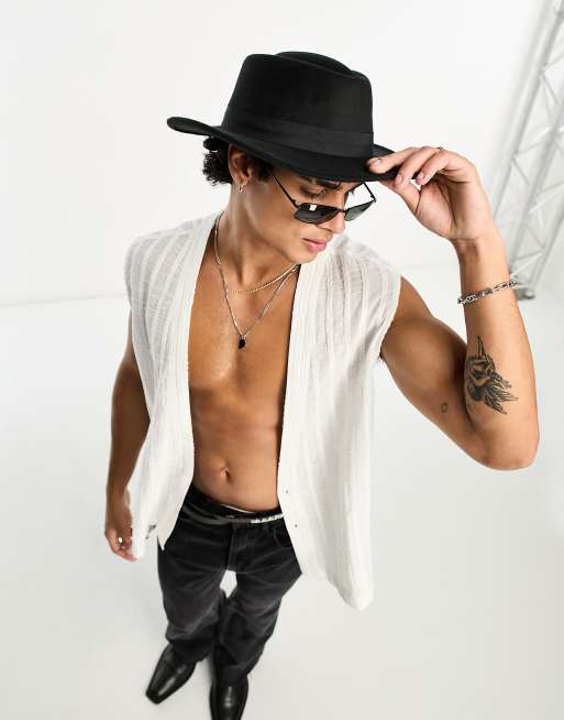 ASOS DESIGN polyester fedora hat with band in black | ASOS