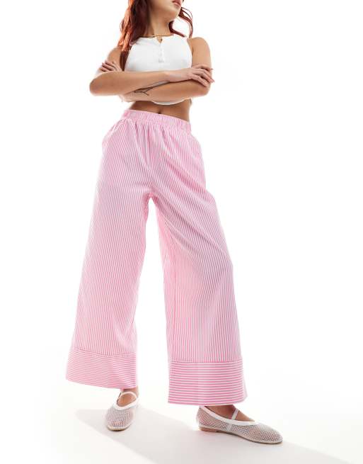Asos Design Popeline Hose In Rosa Gestreift Asos