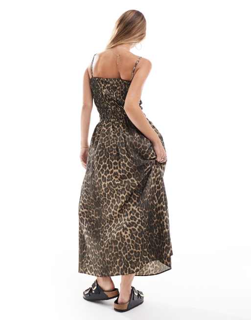 ASOS DESIGN poplin shirred maxi dress in leopard print | ASOS