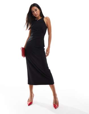 ASOS DESIGN premium asymmetric hem racer midi dress in black | ASOS