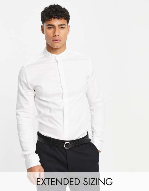 Asos Design Premium Eng Geschnittenes Satinhemd In Weiß Mit Breitem