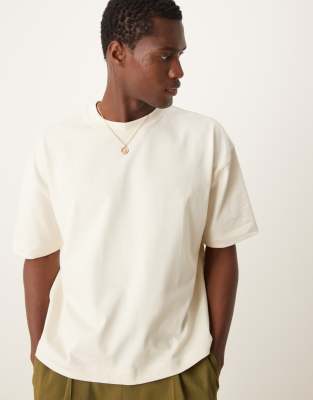 ASOS DESIGN Premium heavyweight oversized boxy t-shirt 300gsm in cream | ASOS