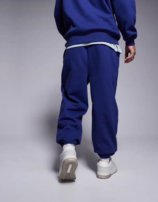 ASOS DESIGN premium heavyweight oversized joggers 400gsm in blue | ASOS