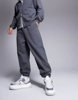 ASOS DESIGN premium heavyweight oversized trackies 400gsm in charcoal marl | ASOS