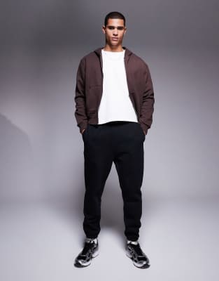 ASOS DESIGN premium heavyweight tapered joggers 400gsm in black | ASOS